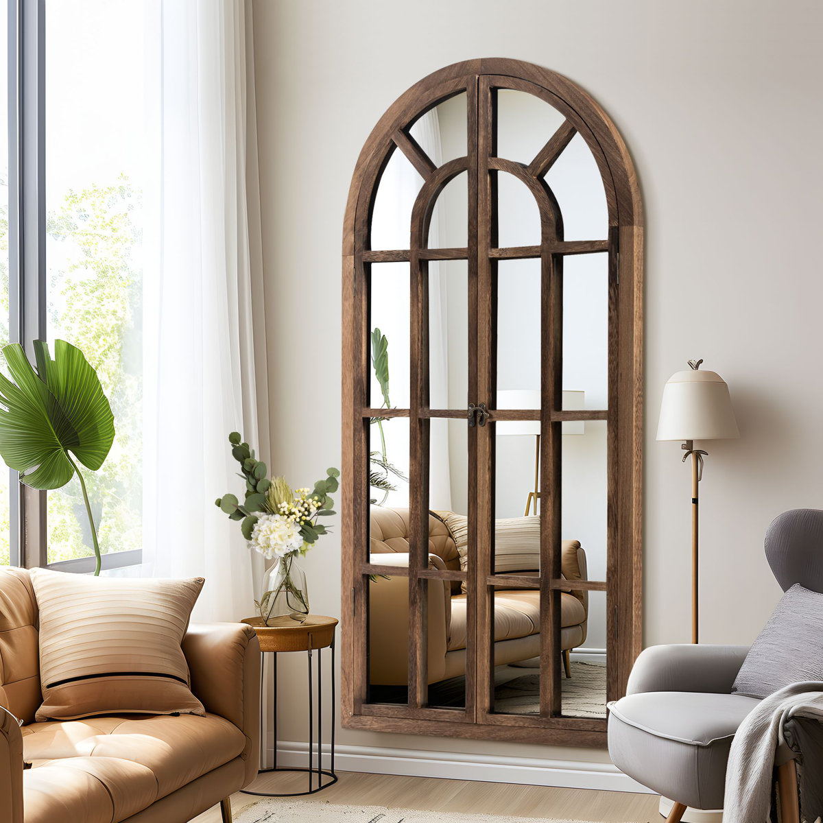 Latitude Run® 71"×31" Arch Wood Full Length Wall Mirror with Window Pane Frame & Reviews | Wayfair